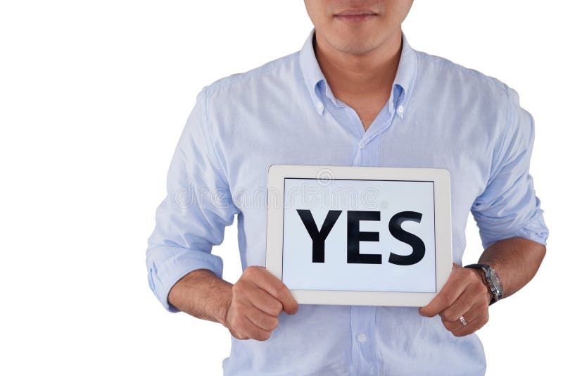 Big yes stock image. Image of inscription, male, tablet - 73951053