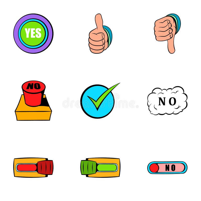 Yes Gesture Icons Set, Cartoon Style Stock Vector - Illustration of ...