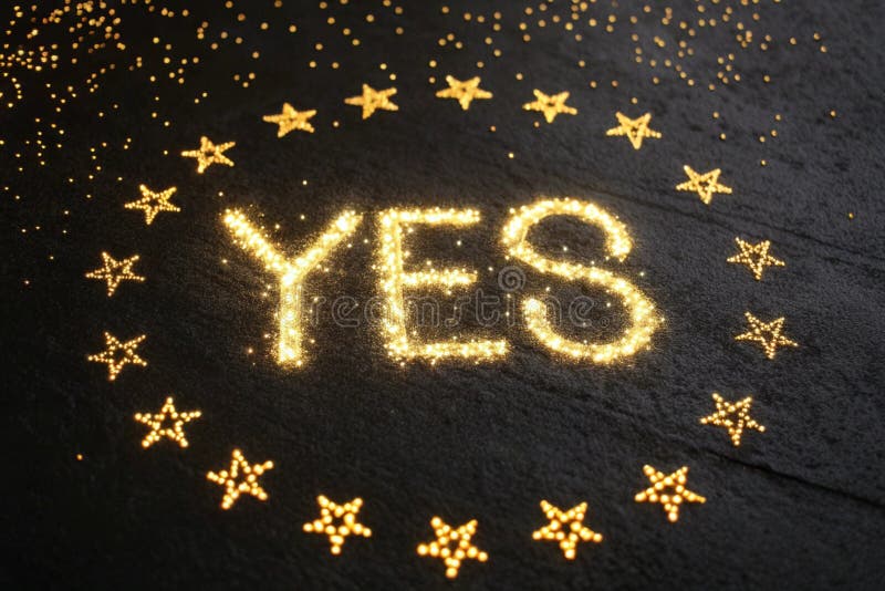 YES in Golden Stars and Black Background - Generated by Ai Stock ...