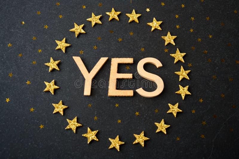 YES in Golden Stars and Black Background - Generated by Ai Stock ...