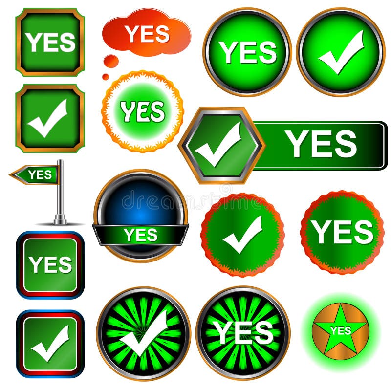 Yes icons set stock vector. Illustration of agreement - 27556255
