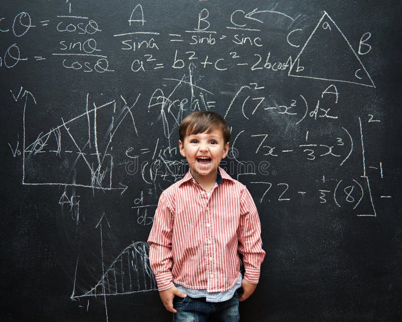 Yes More Math. a Young Boy with a Blackboard Full of Math Equations ...