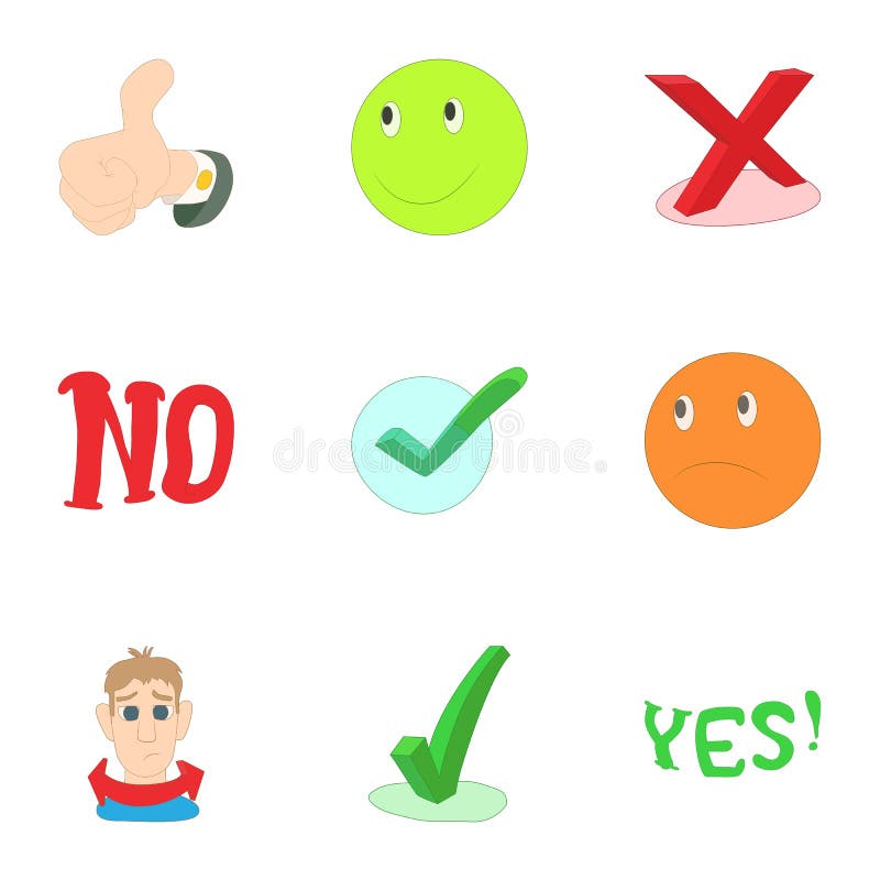 Yes No Button Icons Set, Cartoon Style Stock Vector - Illustration of ...