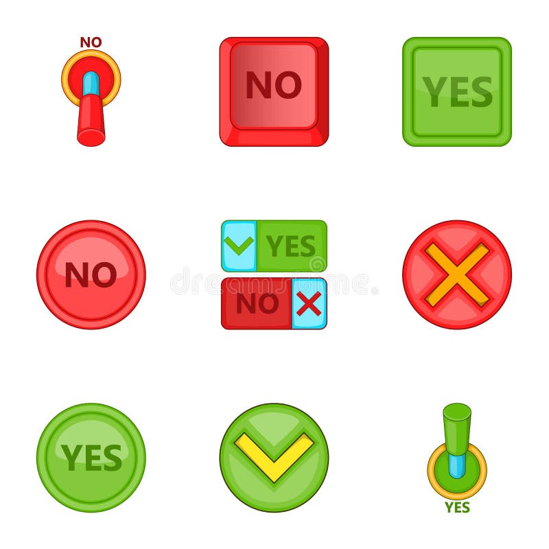Yes and No Button Icons Set, Cartoon Style Stock Vector - Illustration ...