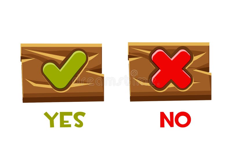 Yes and No Buttons for an Interface on a Wooden Old Board. Stock Vector ...