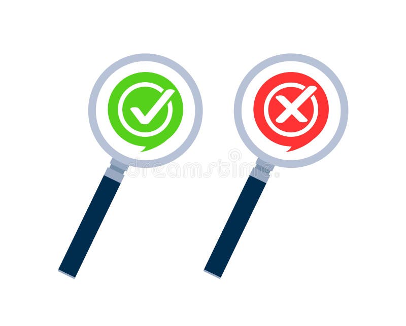 Yes and No Check Marks Icon on Magnifying Glass. Stock Vector ...