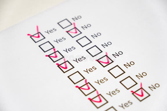 Yes and No, Checkboxes Red Marking on White Paper Stock Photo - Image ...