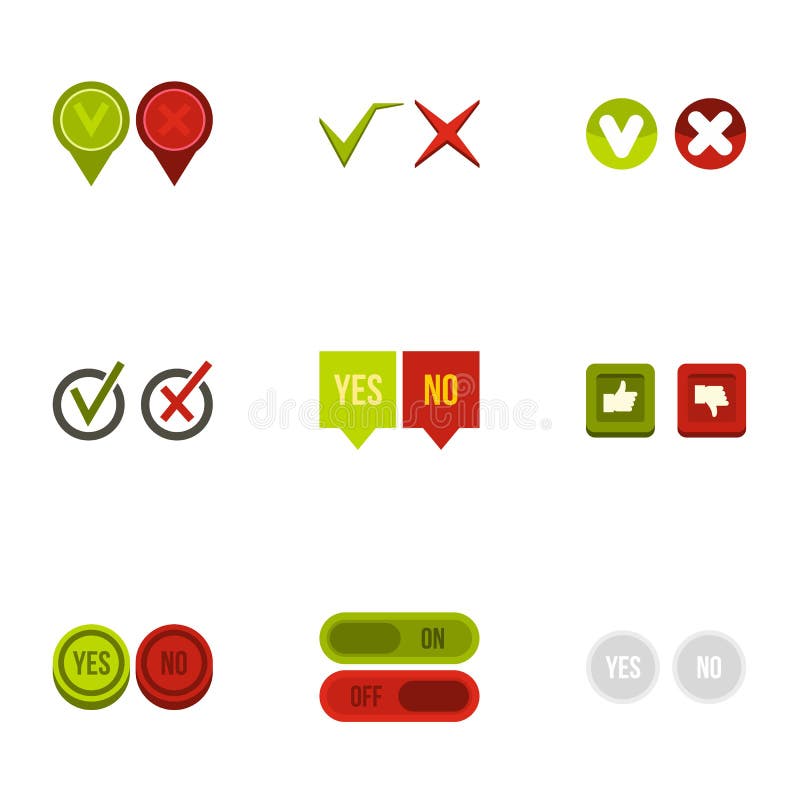 Yes No Choice Icons Set, Flat Style Stock Vector - Illustration of deny ...