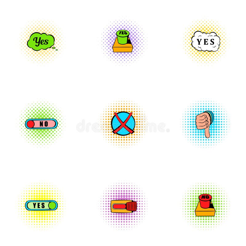 Yes No Choice Icons Set, Pop-art Style Stock Vector - Illustration of ...