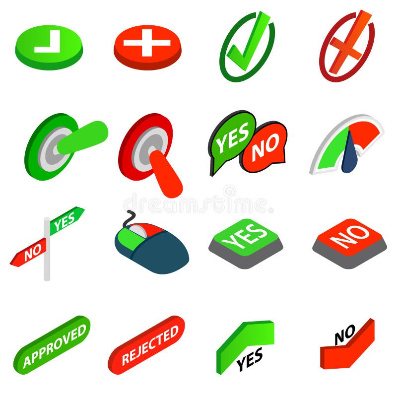 Yes or No Icons Set, Isometric 3d Style Stock Vector - Illustration of ...
