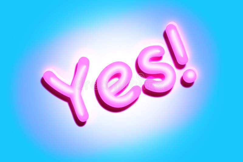 Yes! Pink Neon Sign on Blue Background Stock Illustration ...