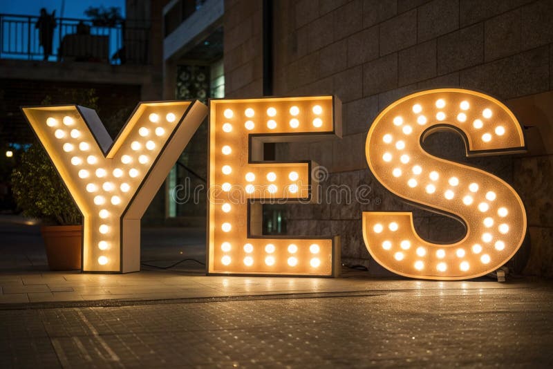 YES Sign in Lights - Generated by Ai Stock Illustration - Illustration ...