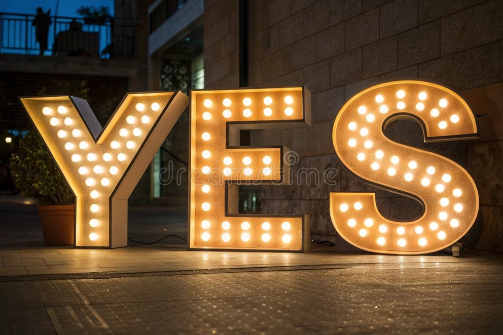 YES Sign in Lights - Generated by Ai Stock Illustration - Illustration ...