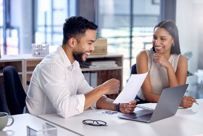 Yes that the Strategy we Should Use. Two Work Colleagues Reading Over ...