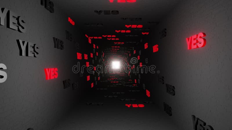 Yes Symbol or Yeah Marks Tunnel on Black Background 3d Render. Say ...