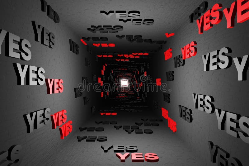 Yes Symbol or Yeah Marks Tunnel on Black Background 3d Render. Say ...