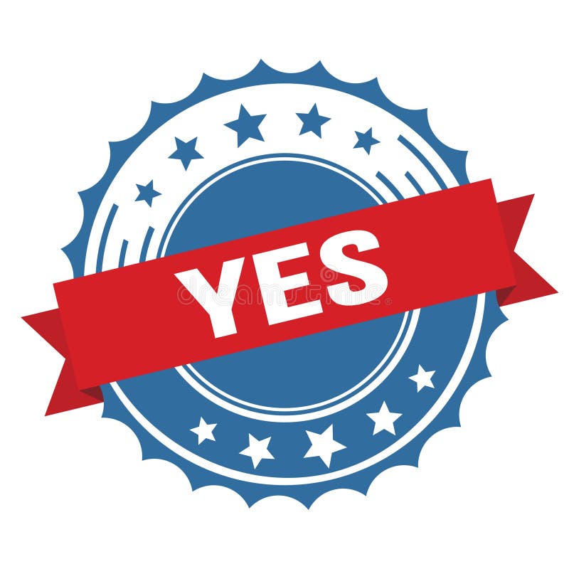 YES Text on Red Blue Ribbon Stamp Stock Illustration - Illustration of ...