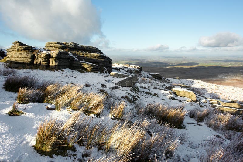 Yes Tor stock photo. Image of granite, british, snowfall - 49463306