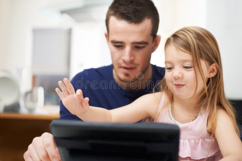 Yes but Touch Gently..a Young Girl and Her Father Using Technology ...