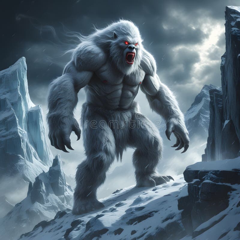 Yeti with Angry and Scary Expression is in the Snowy and Cold Mountains ...