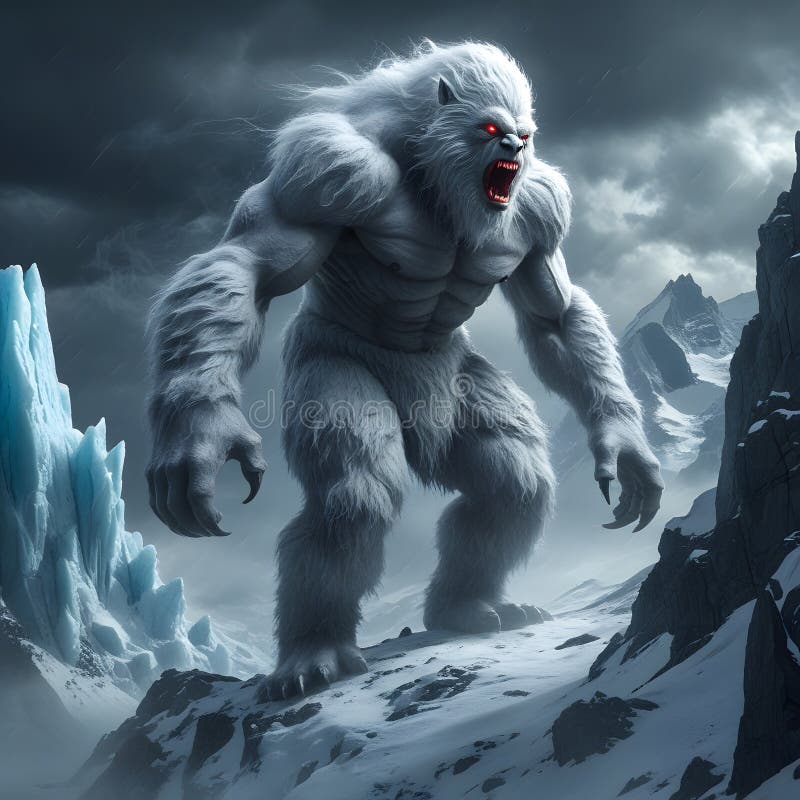 Yeti with Angry and Scary Expression is in the Snowy and Cold Mountains ...