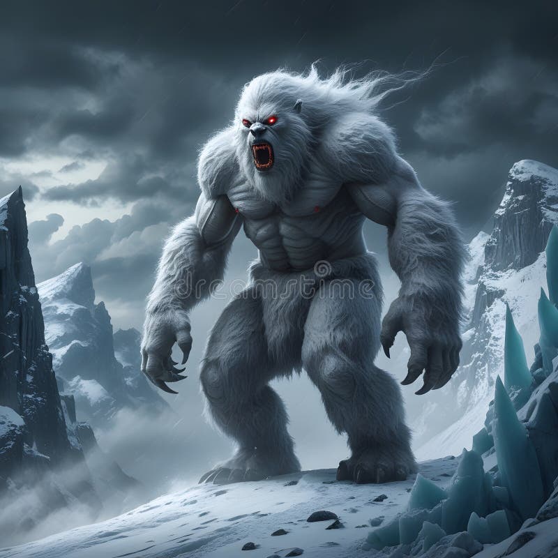 Yeti with Angry and Scary Expression is in the Snowy and Cold Mountains ...