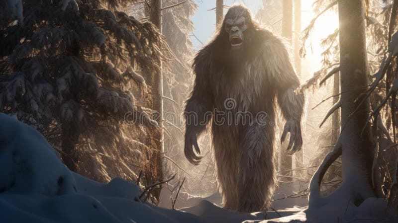 Yeti Fairy Tale Character in Winter Forest. Neural Network Ai Generated ...