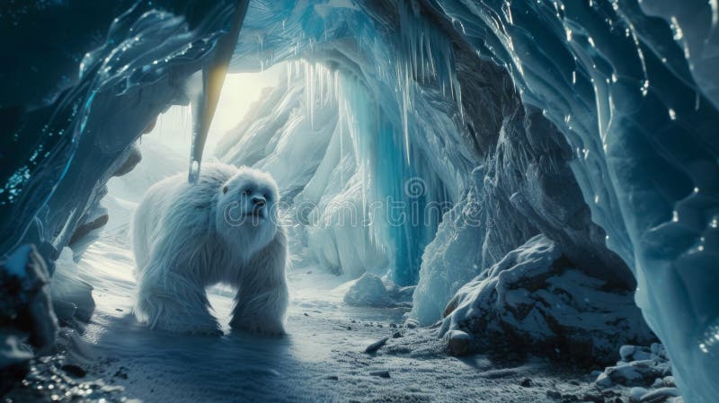 A Yeti Finding Refuge in a Magical Ice Cave Stock Illustration ...
