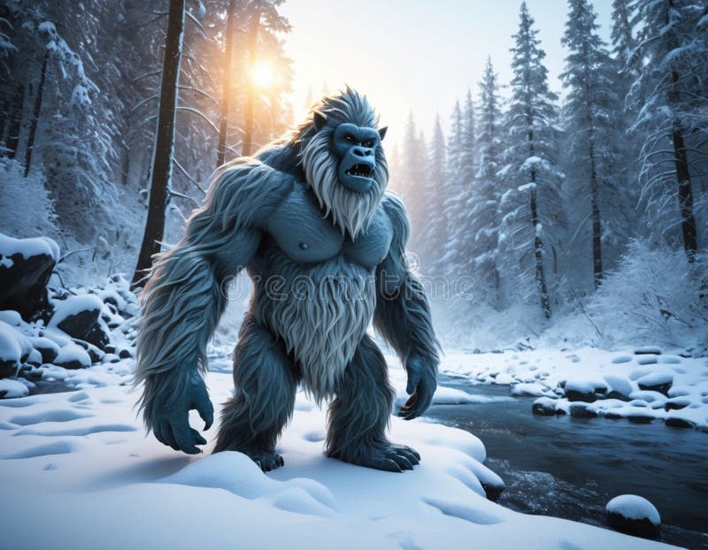 Yeti by River stock illustration. Illustration of tree - 371159220