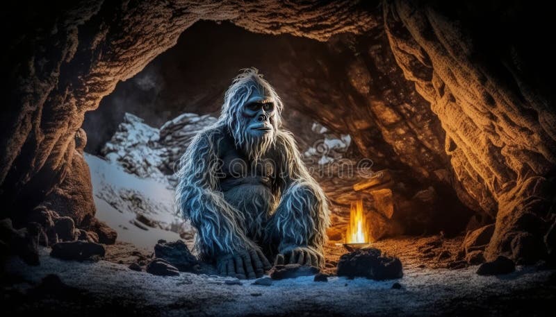 Yeti Sitting in a Cave and Looking at the Fire, Generative AI ...