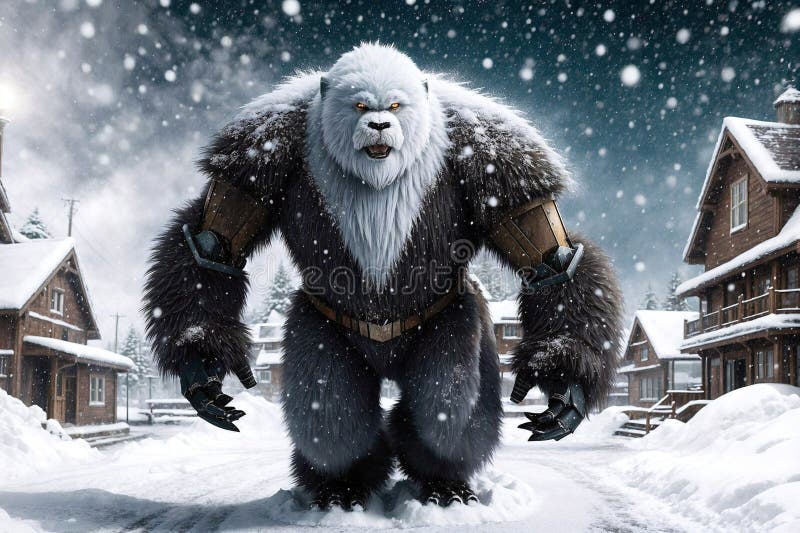 Yeti in Snowy Town Created with Generative AI Stock Illustration ...