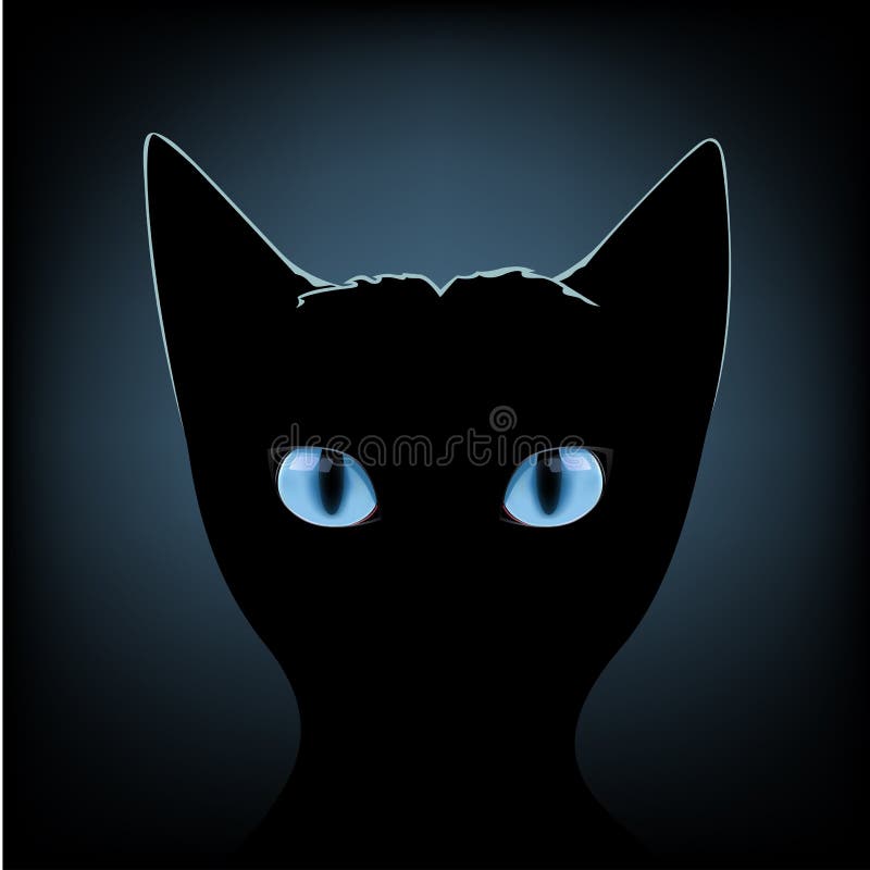 Yeux bleus de chat noir illustration de vecteur. Illustration du oeil ...