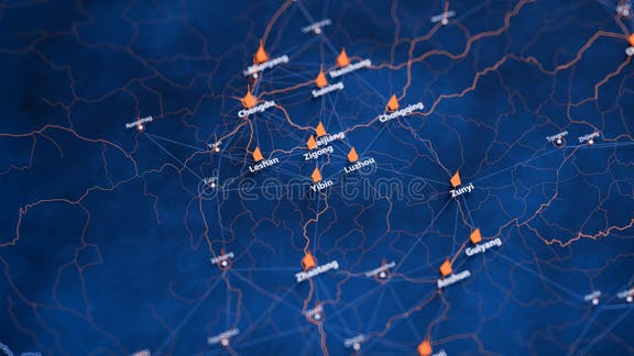Yibin Map Big Data Visualization. Futuristic Map Infographic of City in ...