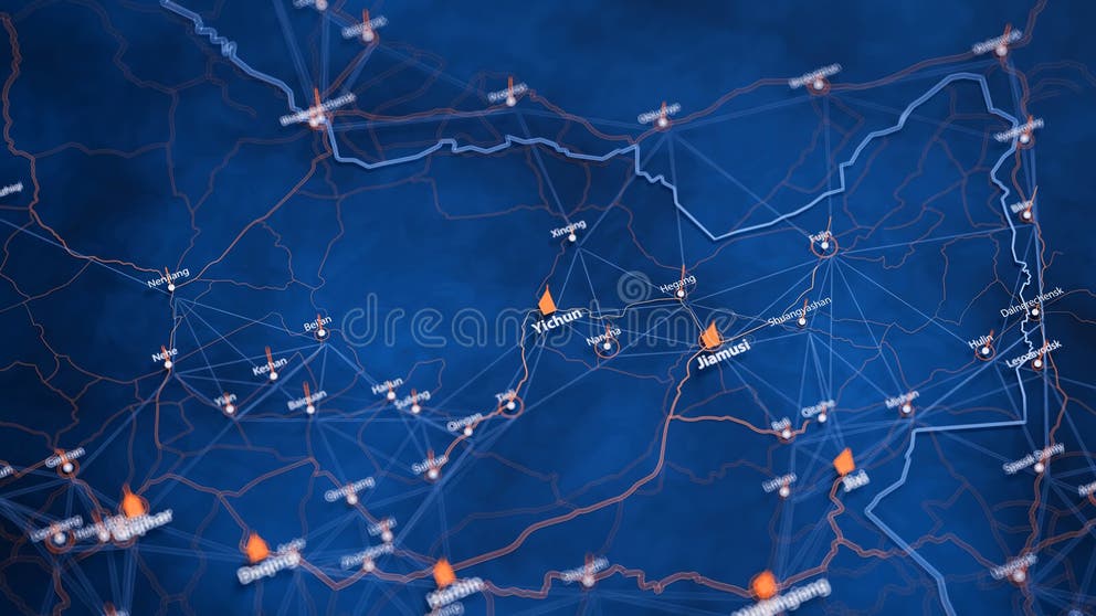 Yichun Map Big Data Visualization. Futuristic Map Infographic of City ...