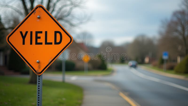 YIELD Sign on Suburban Road Stock Illustration - Illustration of yield ...