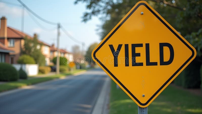 YIELD Sign on Suburban Road Stock Illustration - Illustration of ...