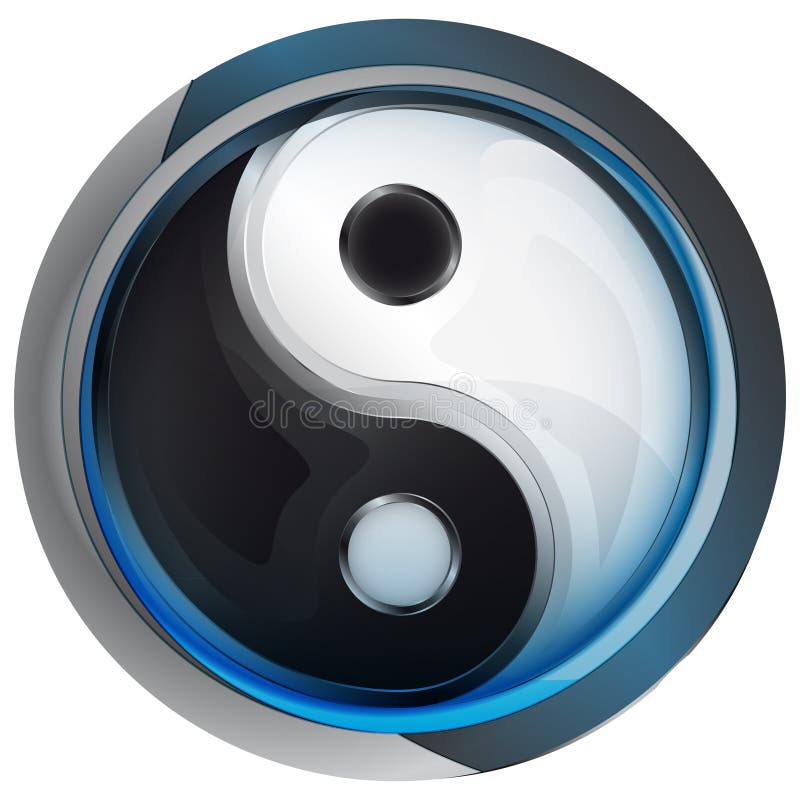 Yig and Yang Religion Icon in Shiny Glass Circle Button Vector Stock ...