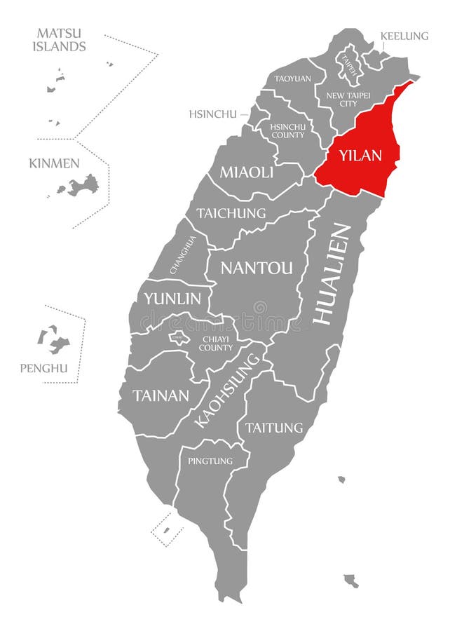Yilan Red Highlighted in Map of Taiwan Stock Illustration ...
