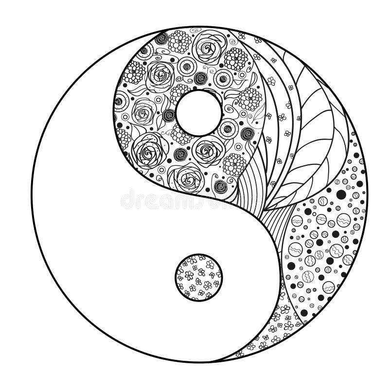 Yin e yang Zentangle ilustração do vetor. Ilustração de projeto - 92817480