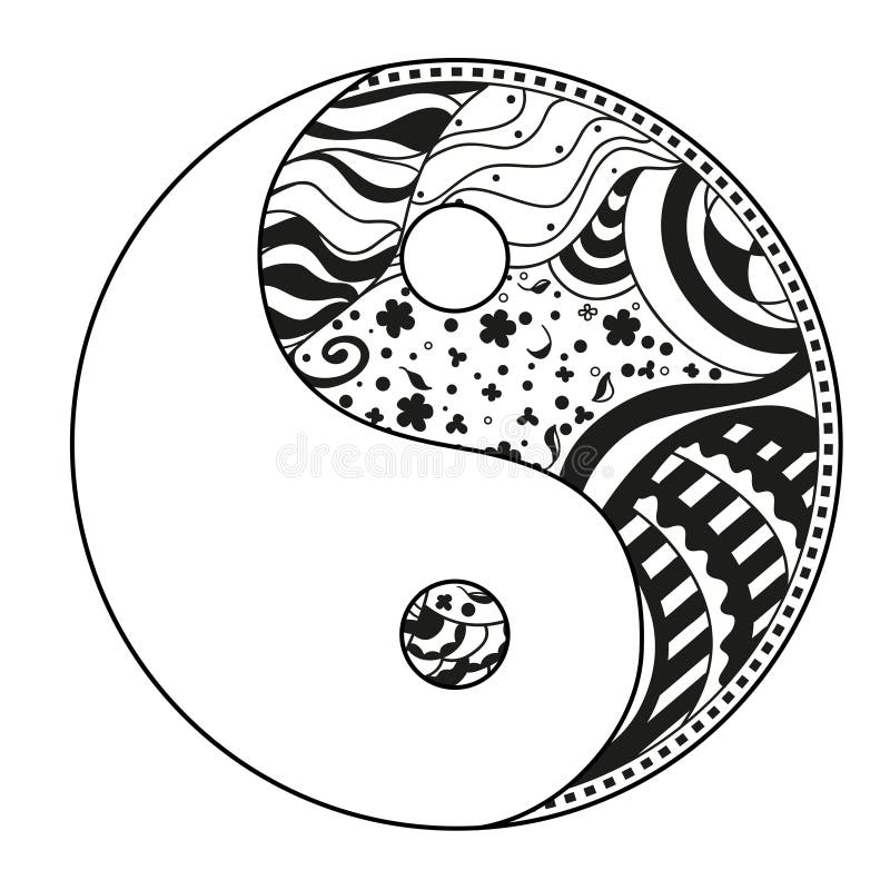 Yin e yang Zentangle illustrazione vettoriale. Illustrazione di ...