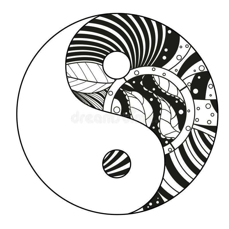 Yin e yang Zentangle ilustração do vetor. Ilustração de liberdade ...