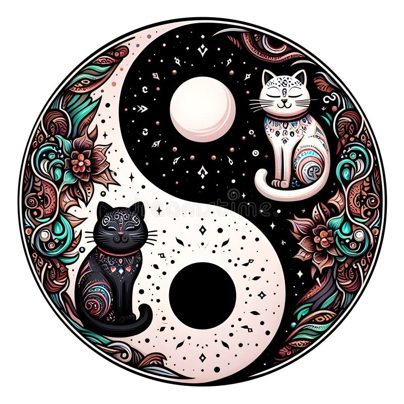 Yin-Yang Cats Boho Style stock illustration. Illustration of green ...