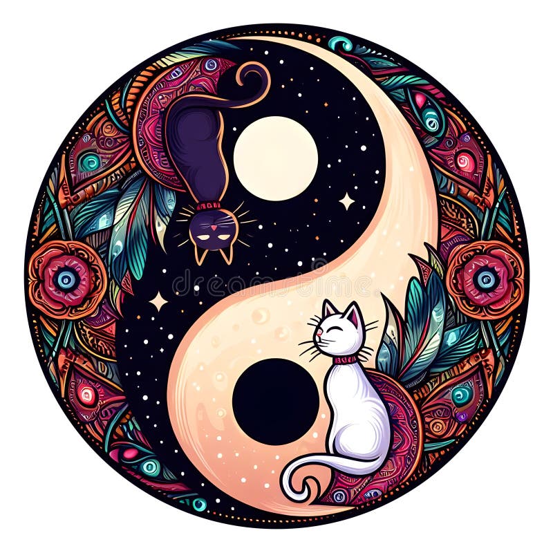 Yin-Yang Cats Boho Style stock illustration. Illustration of green ...