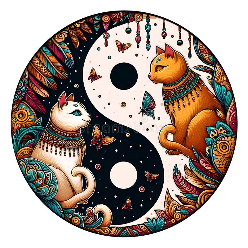 Yin-Yang Cats Boho Style stock illustration. Illustration of cats ...
