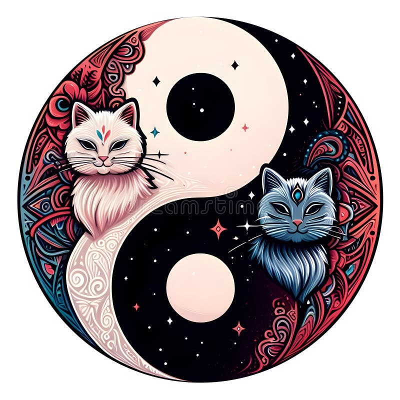 Yin-Yang Cats Boho Style stock illustration. Illustration of watercolor ...