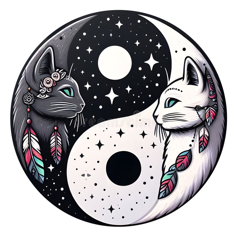 Yin-Yang Cats Boho Style stock illustration. Illustration of multicolor ...