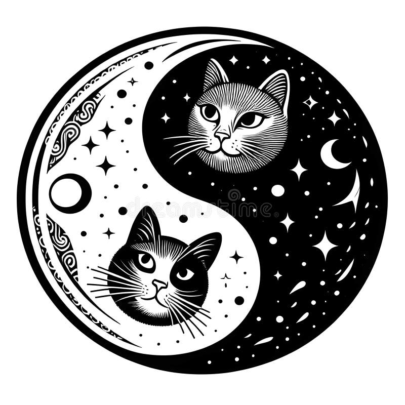 Yin-Yang Cats Boho Style stock illustration. Illustration of isolate ...