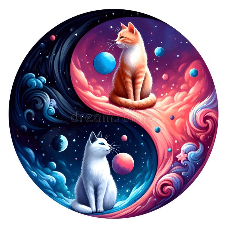 Yin-Yang Cats Boho Style stock illustration. Illustration of philosophy ...