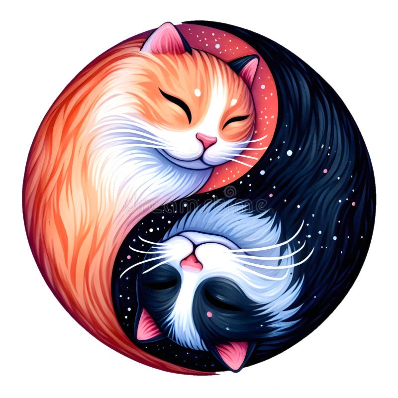 Yin-Yang Cats Boho Style stock illustration. Illustration of multicolor ...