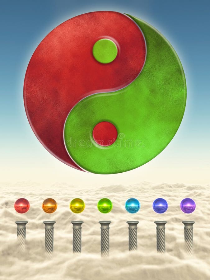 Yin Yang and Chakra Spheres Stock Illustration - Illustration of clouds ...
